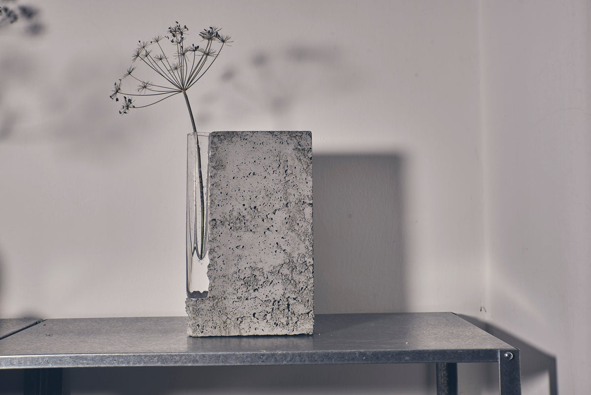 Skinny Flute PRASKLO vase made out of recycled glass and raw concrete ...