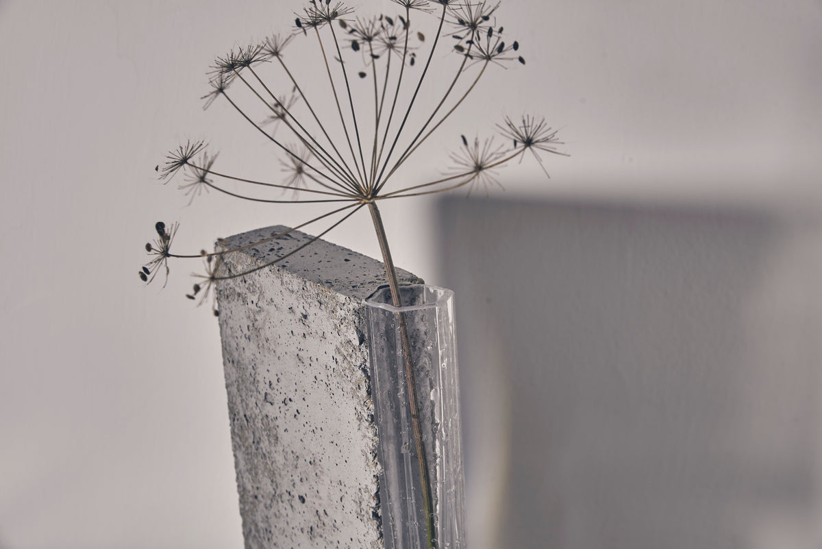 Skinny Flute PRASKLO vase made out of recycled glass and raw concrete ...